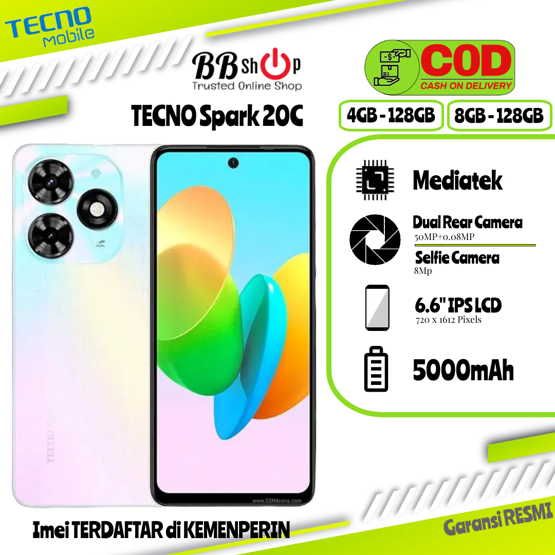 Tecno Spark 20C [4GB+128GB] [8GB+128GB] Garansi Resmi 1 Tahun, Display ...