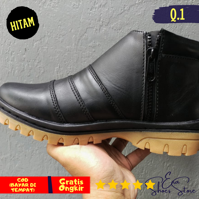 SEPATU BOOTS PRIA BIKER HIKING BAHAN KULIT Q1 | Lazada Indonesia