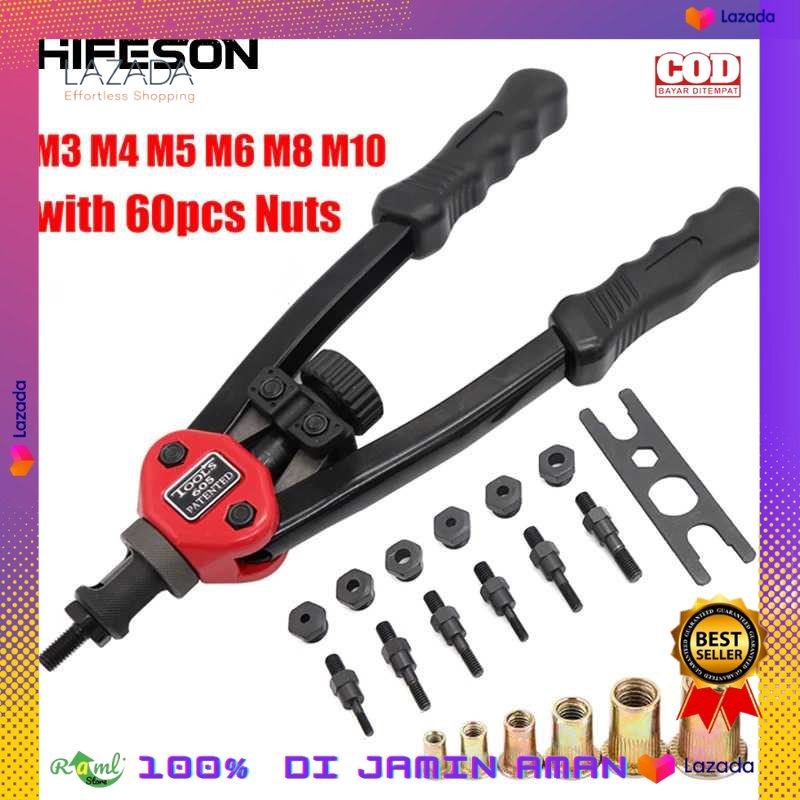 Tang rivet pul rivet alat pasang mur rivet plat besi baut +60 nutns ...