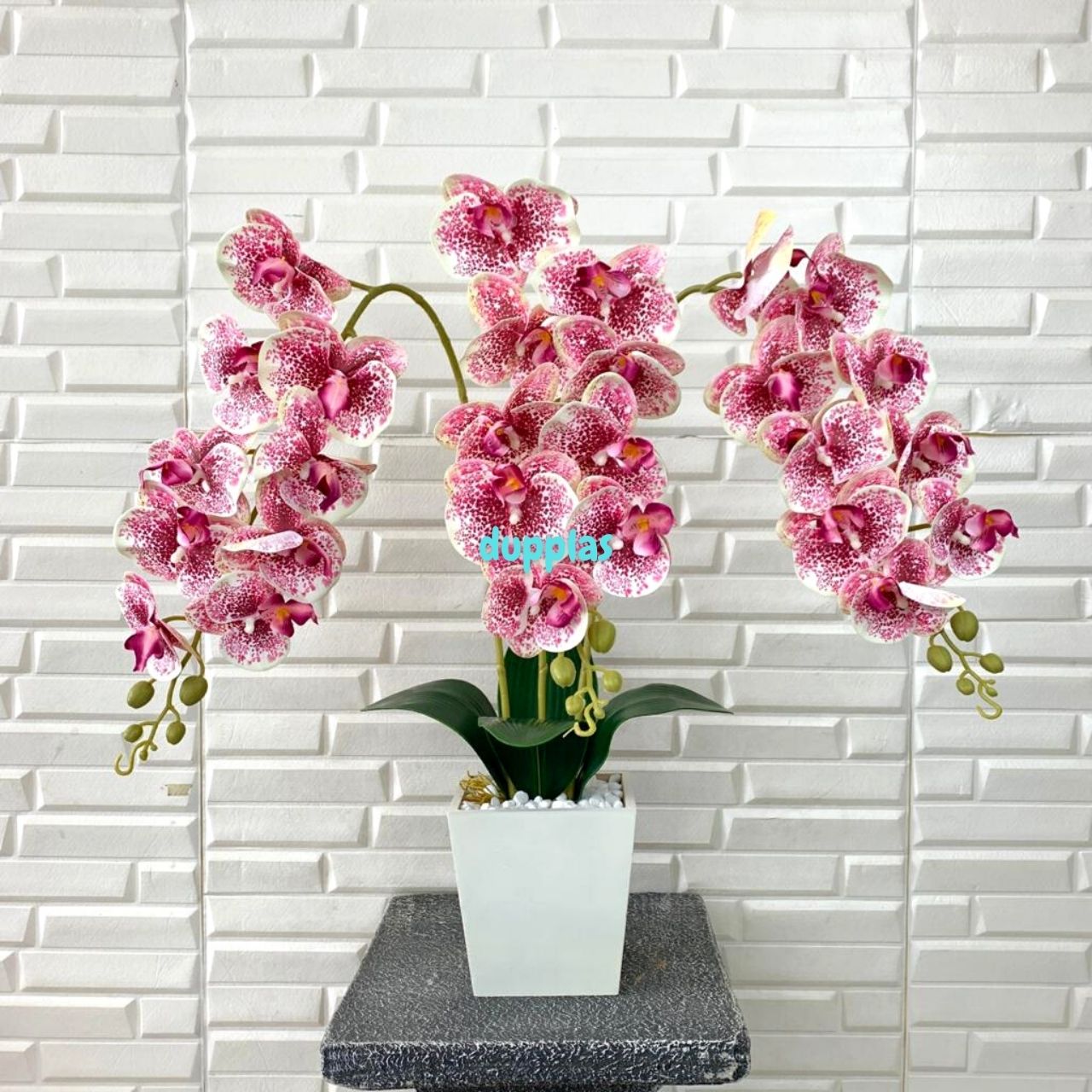 Bunga Hias Anggrek Bulan X3 Tangkai Juntai Latex Artificial Vas Kayu ...