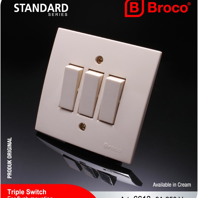 BROCO IB SAKLAR 3 GANG CREAM 6613 TRIPLE TRIPEL SWITCH SWITH INBOW ...