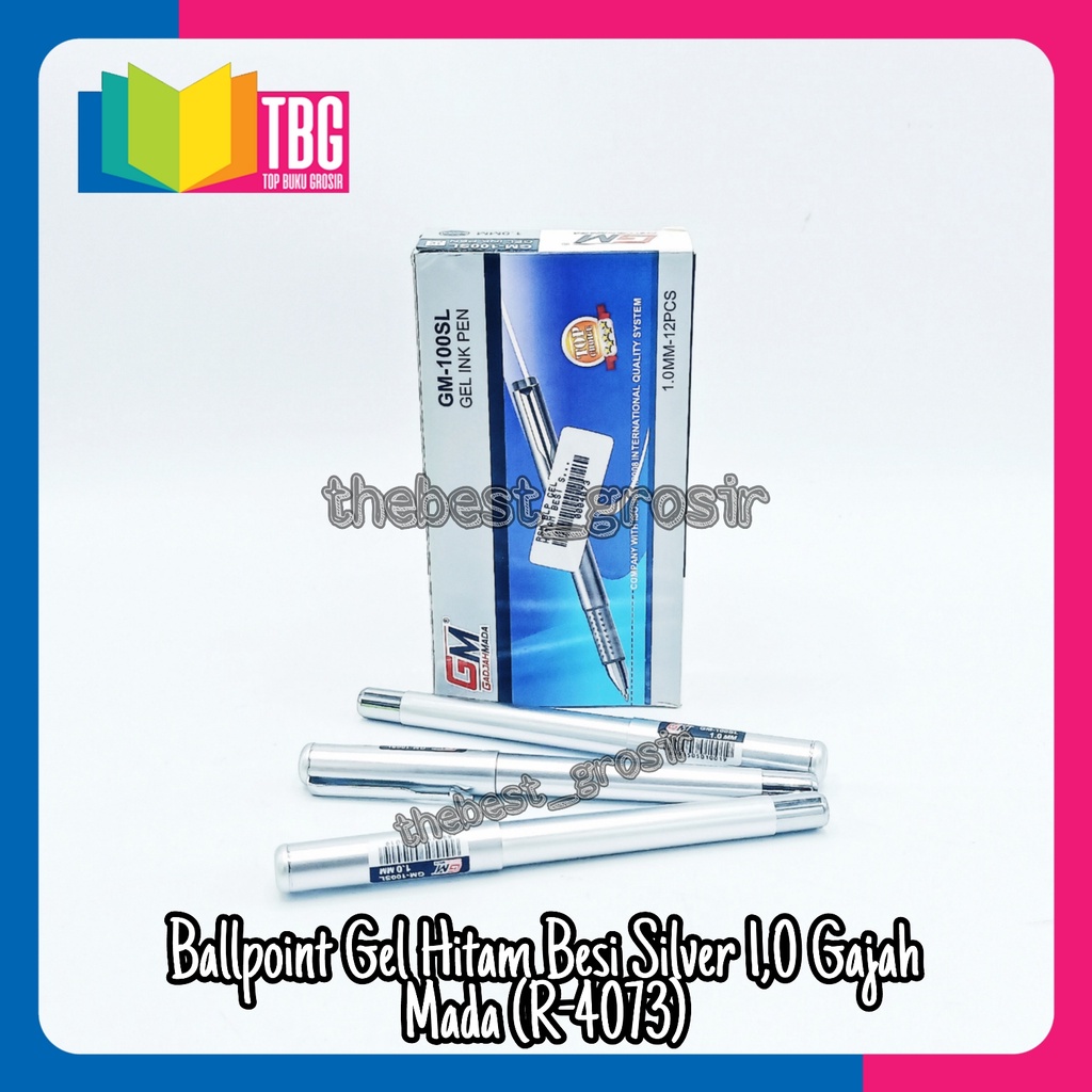 BALLPOINT GEL HITAM BESI SILVER 1.0 GAJAH MADA / PULPEN GM / GAJAH MADA ...