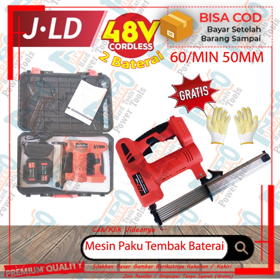 Mesin Paku Angin Paku Tembak Lurus Nailer Cordless 50mm 2batre 48v | Lazada Indonesia