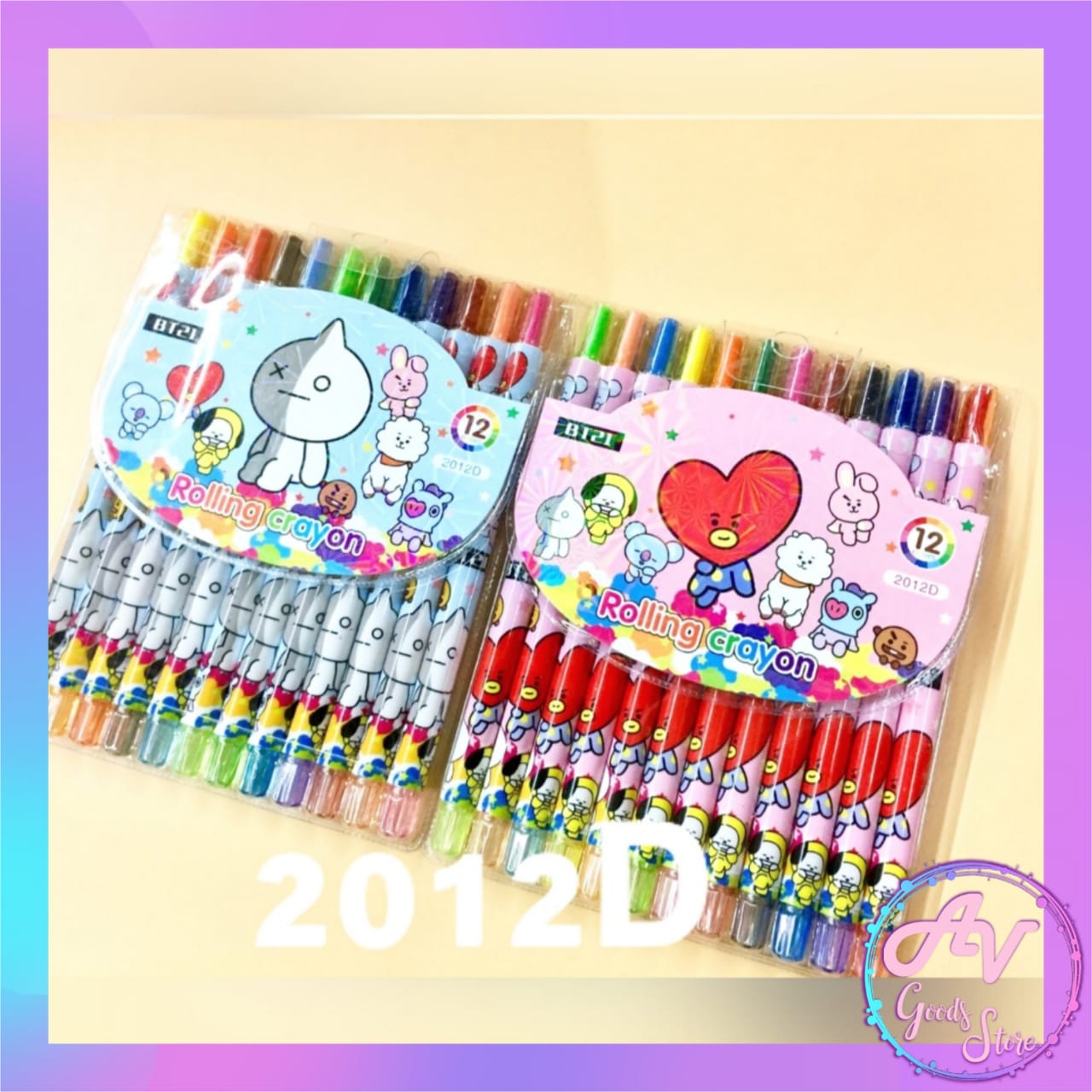 CRAYON PUTAR PANJANG BT21 12WARNA / ROLLING OIL PASTEL BTS / CRAYON ...