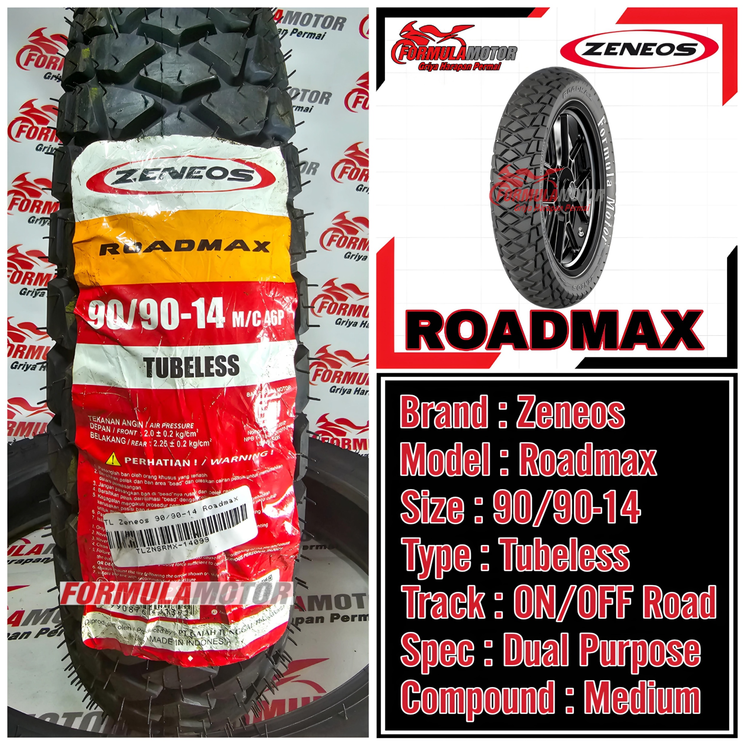 Zeneos Roadmax Ring 14 Tubeless All Size (Dual Purpose) Ban Motor Matic ...