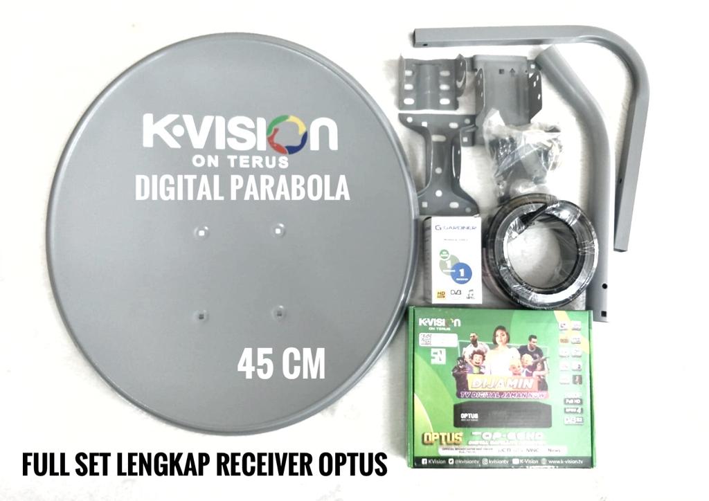 PARABOLA KVISION 45CM FULL SET LENGKAP RECEIVER OPTUS- PARABOLA KVISION ...