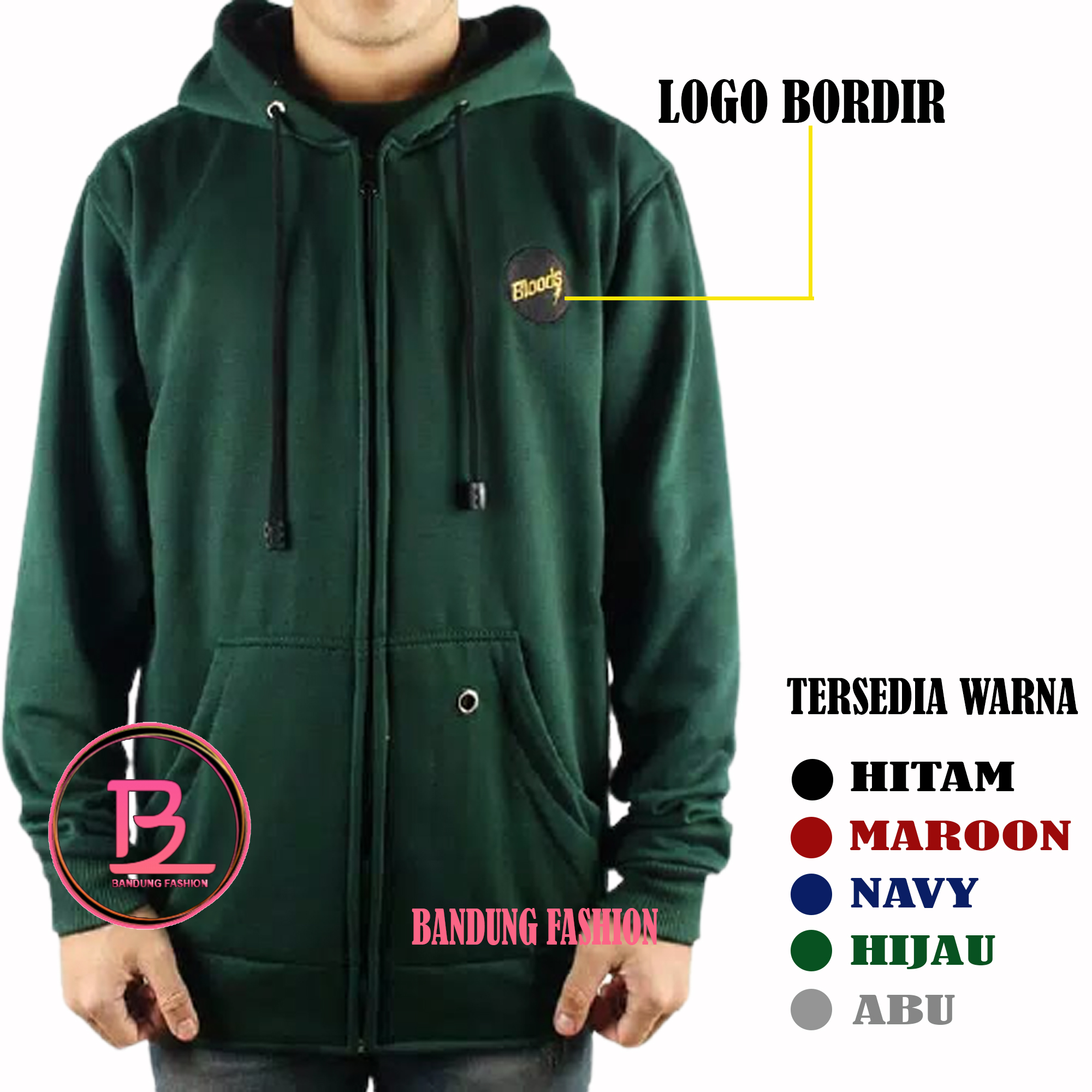 Bandung Fashion (BISA COD) Jaket zipper pria distro bloods bahan tebal ...