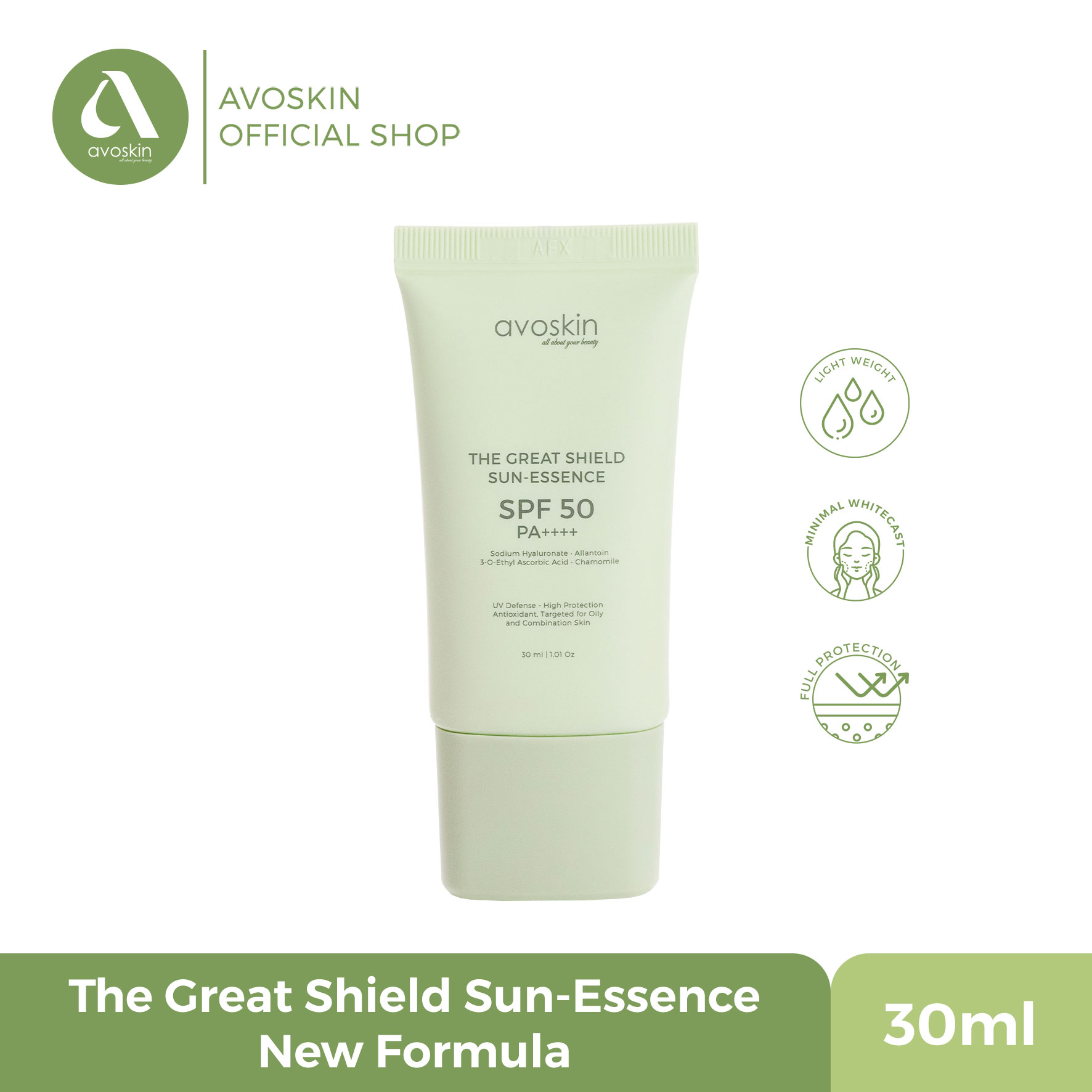 Sunscreen Avoskin The Great Shield SPF 50 PA++++ 30ml-Kulit Berminyak ...