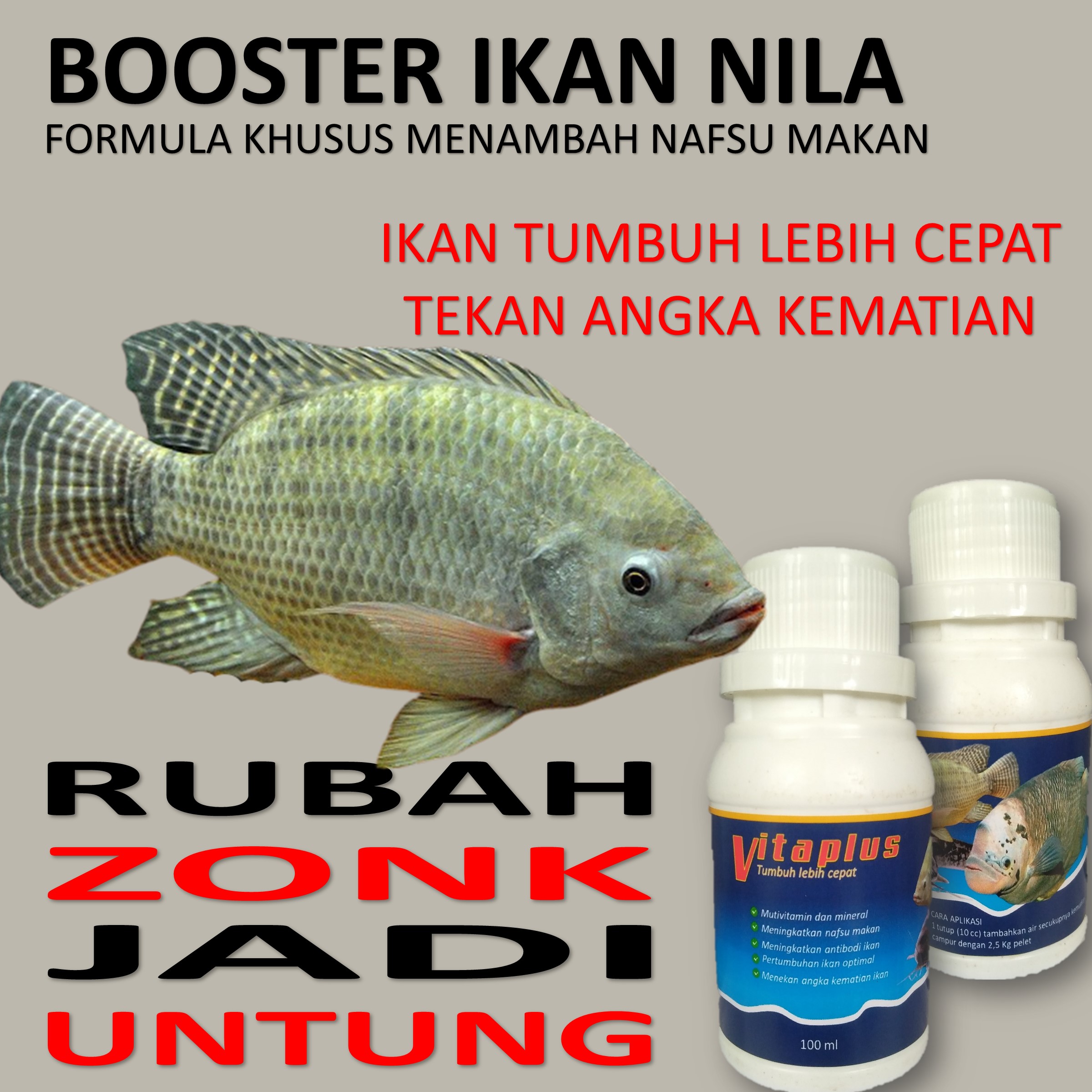 Vitaplus 100 ml Vitamin Ikan Nila Cepat Besar /Vitamin Ikan Nila /Vitamin Ikan Nila produk nasa ...