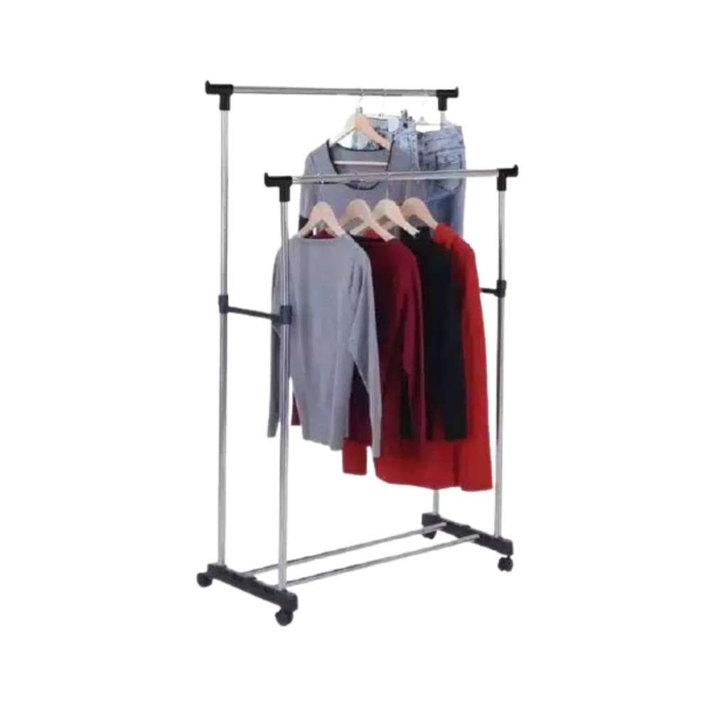 DOUBLE Rod Rack Gantung 2 Lapis rak Serbaguna Baju Gantungan Laundry ...