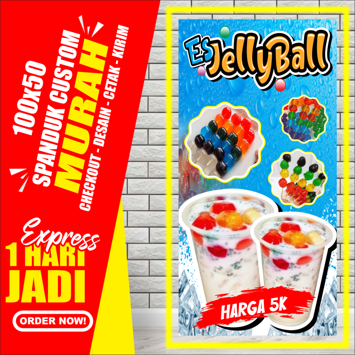 Banner Es Jelly Ball, Spanduk Jelly Ball, ukuran 100x50cm, COD. Banner ...