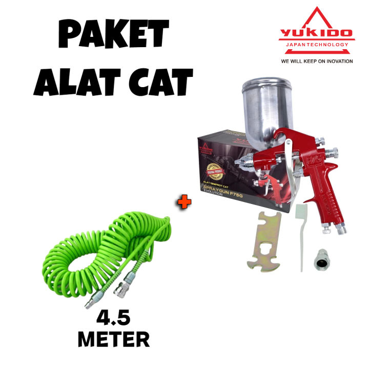 [PAKET 2 ITEM] PAKET Alat Semprot Cat Angin SPRAY GUN F75 Tabung Atas ...