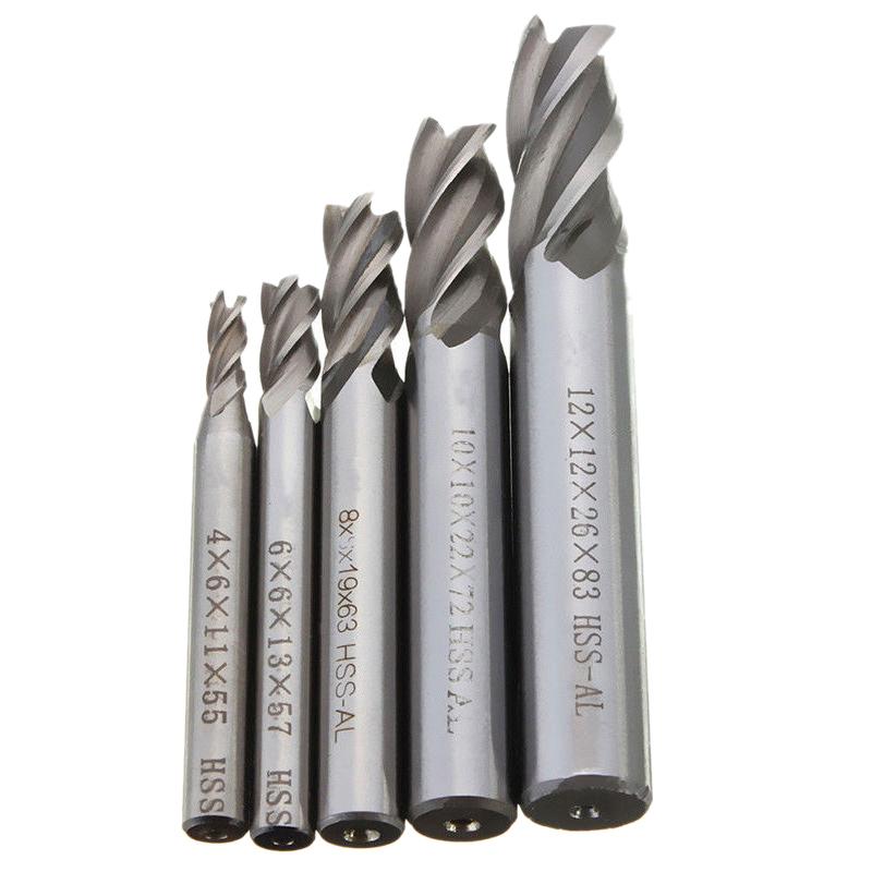5Pcs/Set Straight Shank End Mill Cutter 4 Flute Hss Drill Bit 4/6/8/10/12Mm For Cnc Milling Tool ...