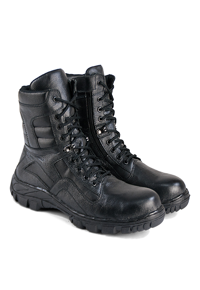 Sepatu Boot Safety Kulit Sapi TNI Polisi pelindung besi CBR SIX hitam ...