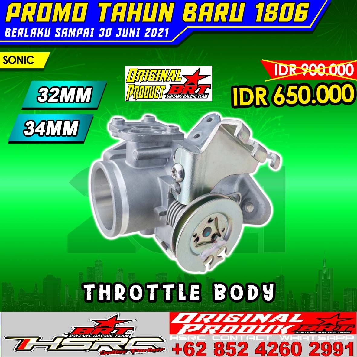 THROTTLE BODY RACING BRT Honda SONIC SUPRA GTR 32mm TB BRT GTR 34 mm ...