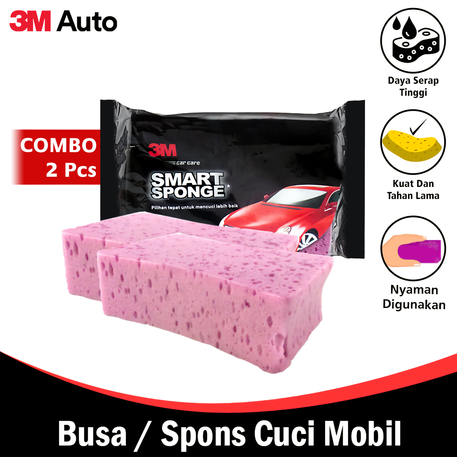 3M Auto Spons / Busa Cuci Mobil 15 x 10 cm Bersih Maksimal Smart Sponge ...