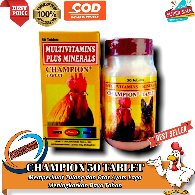New CHAMPION 50 pil Multivitamin Vitamin Obat Ayam Aduan Memperkuat ...
