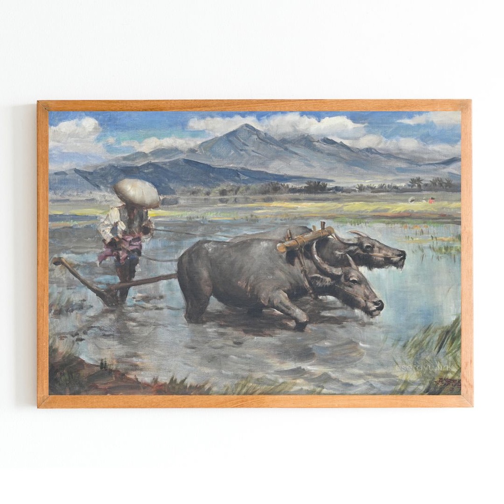 Lukisan Cetak Gambar Membajak Sawah Menggunakan Kerbau Karya Maestro ...