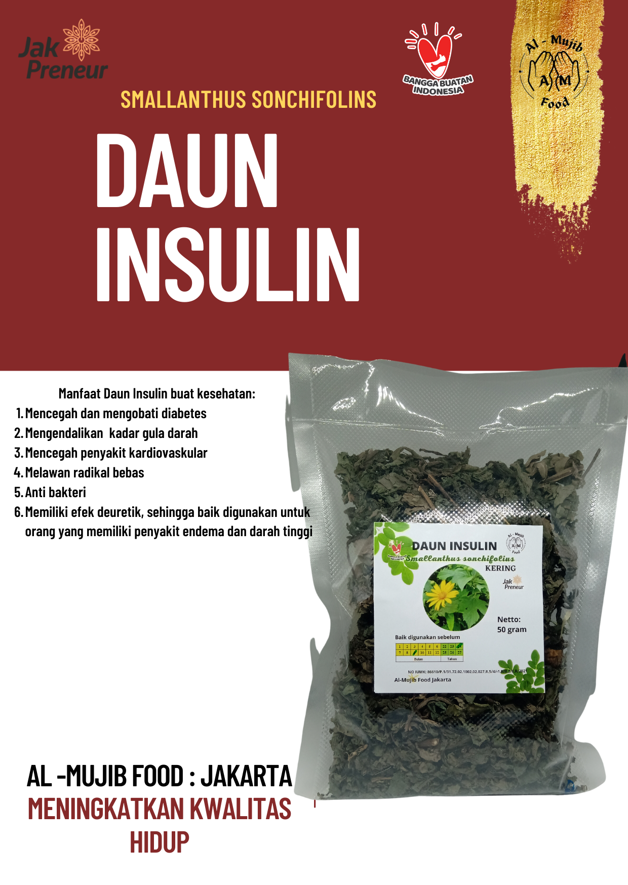 Daun Insulin Kering 50 gram/ daun insulin obat diabetes asli - Al Mujib ...