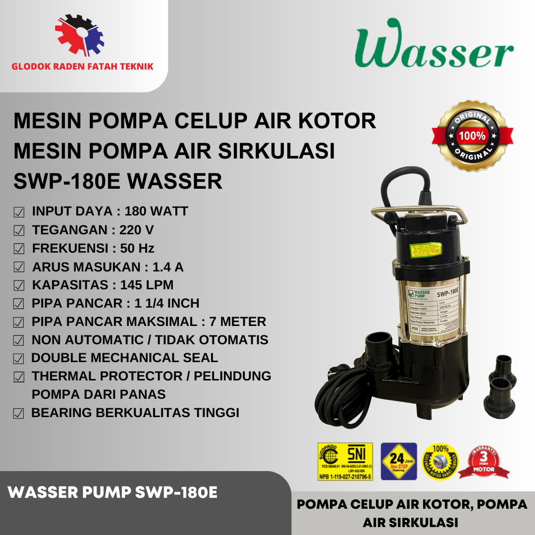 WASSER PUMP SWP-180E Mesin Pompa Celup air kotor banjir wasser SWP-180 E Submersible Pump Wasser ...