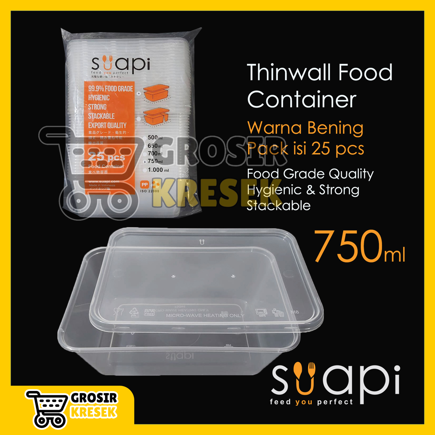 T141 Food Container SUAPI 750 ml isi 25 pcs Thinwall Bening Transparan ...