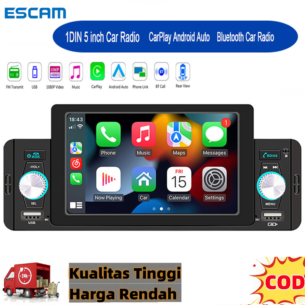 【Ready Stok】ESCAM Head Unit Headunit Tape Touchscreen Bluetooth Single DIN FM MP5 Player ...