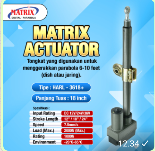 Actuator untuk penggerak Antenna Parabola Merk MATRIX HARL-3618 ...