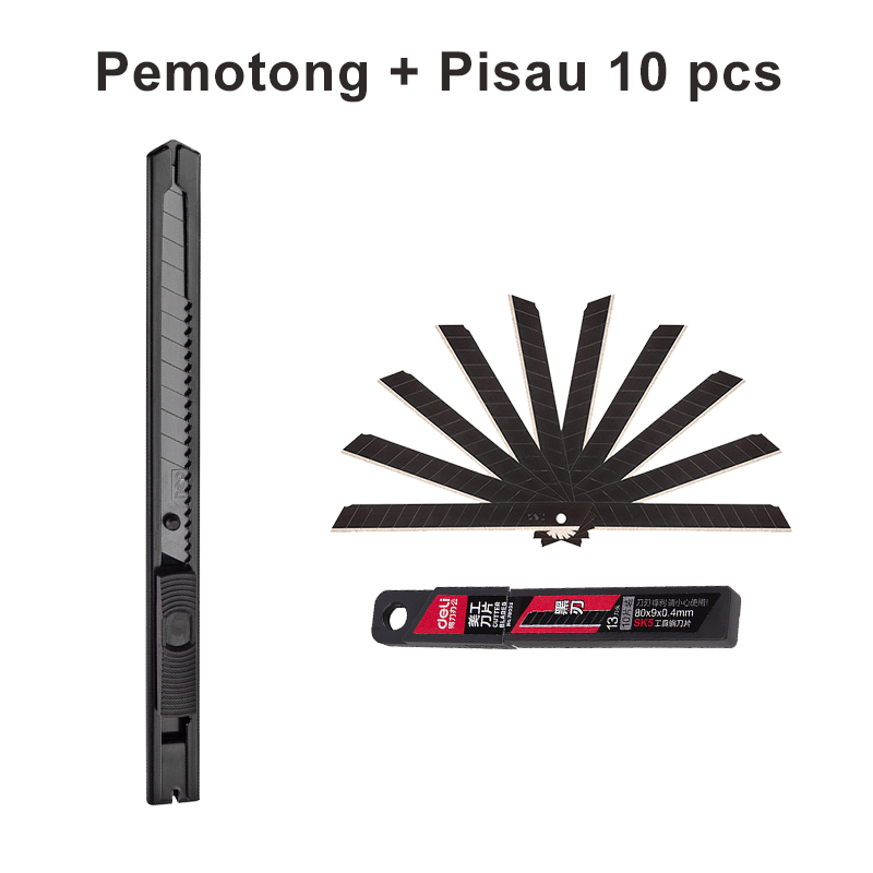 Deli Cutter Mini 9 mm Pisau Cutter Kecil Besi SK5 Hitam Pemotong Cutter ...