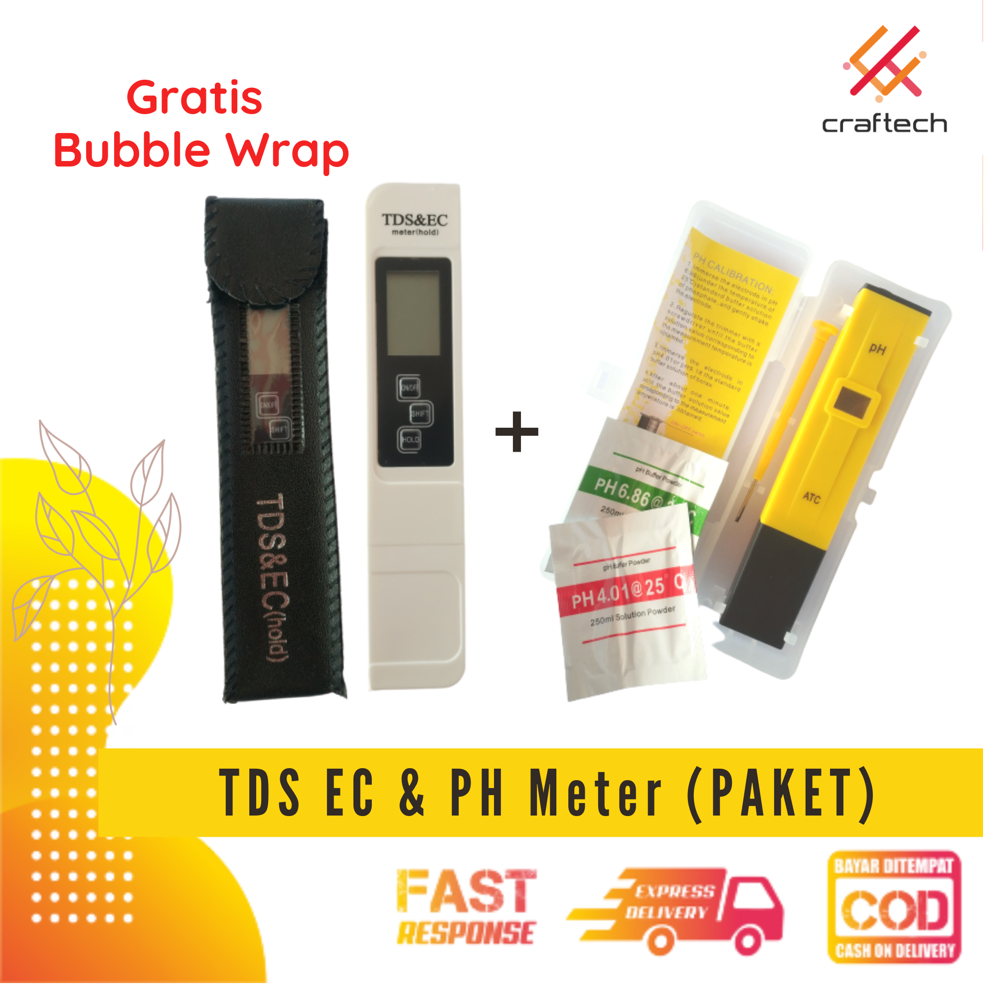 PH Meter dan TDS EC (PAKET) PH Tester PH Meter Digital EC Craftech ...