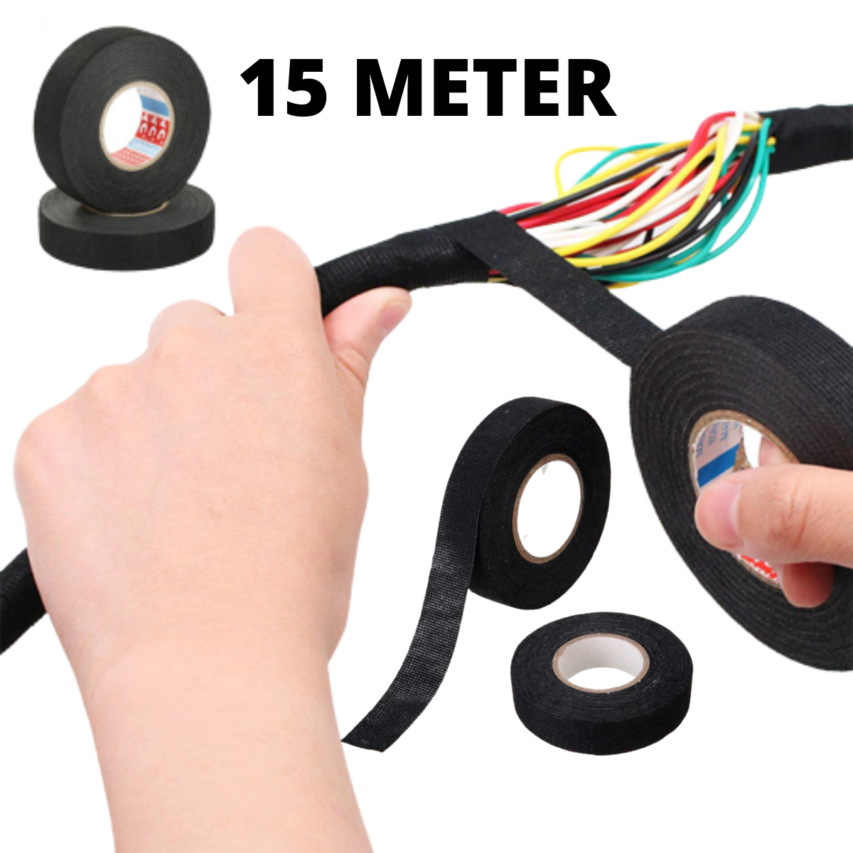 ISOLASI LISTRIK ANTI PANAS API 15M 19MM LAKBAN KABEL LISTRIK HITAM ...