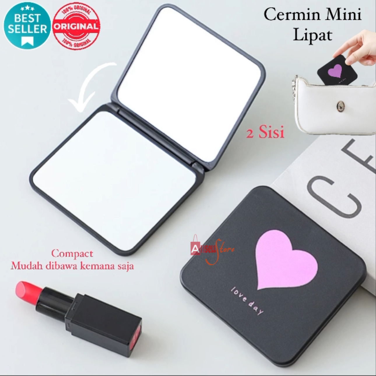 ( BISA COD ) PROMO Cermin Lipat Mini / Cermin Model Segi empat 2 Sisi ...
