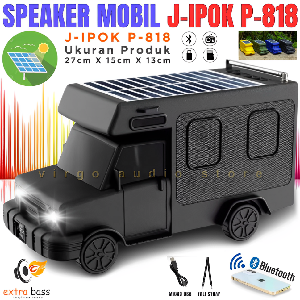 Speaker Mobil J-Ipok P-818 Solar Panel Surya Charging | Speaker Bluetooth Super Bass - Radio Fm ...