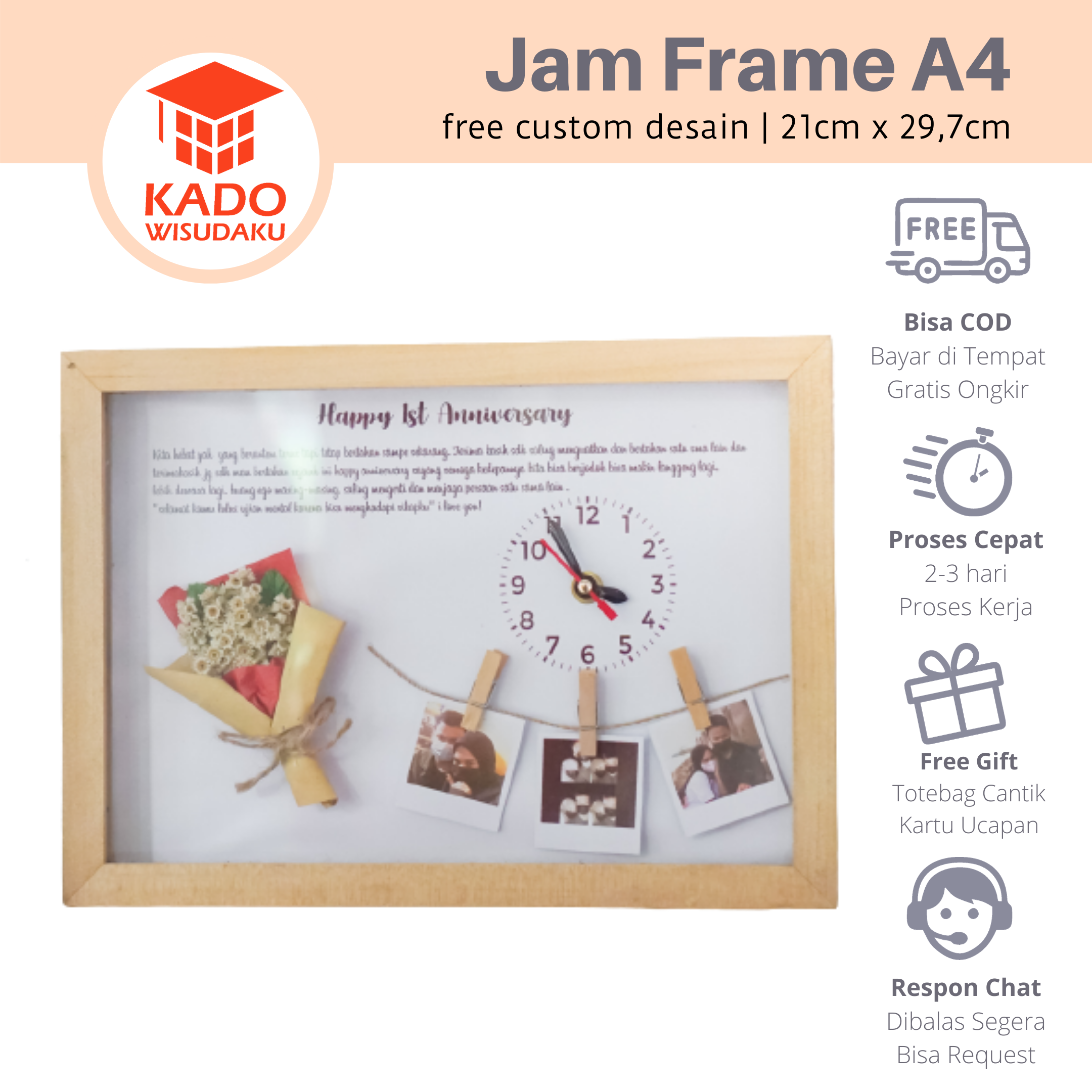 Jam Frame A4 dengan Mini Bunga Kado Anniversary | Lazada Indonesia