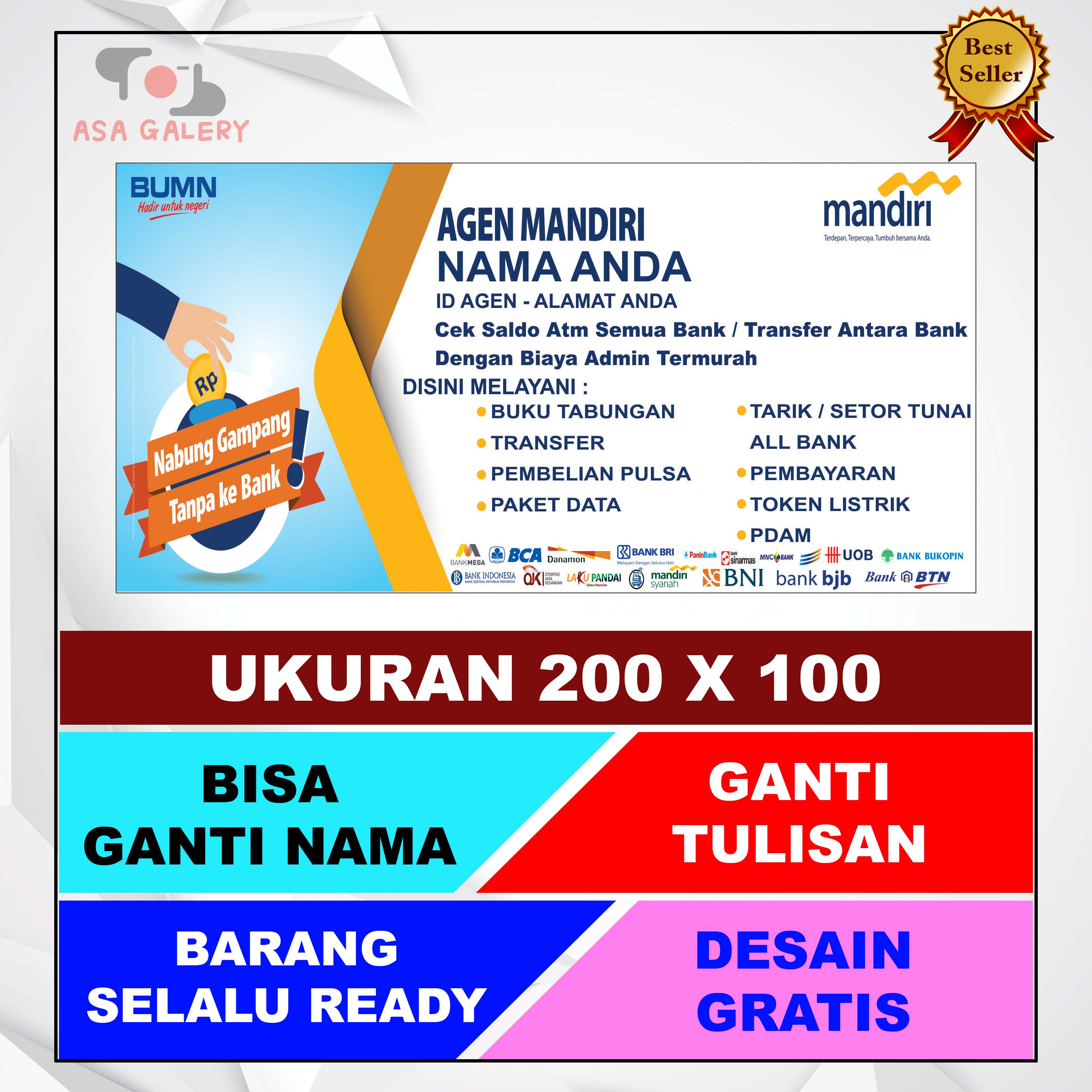 SPANDUK BANNER , AGEN MANDIRI UKURAN 200 X 100 BISA GANTI NAMA DAN ...