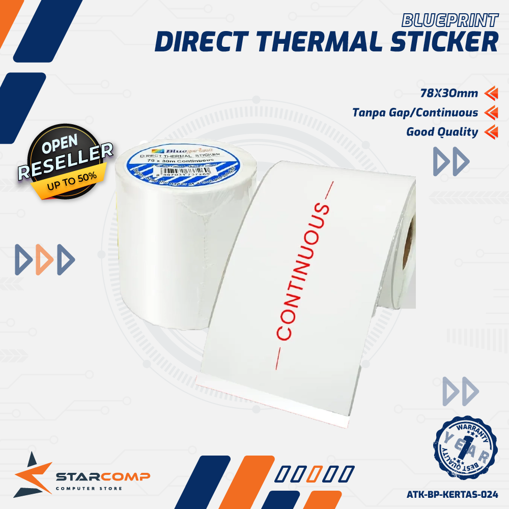 Direct Thermal Sticker Label Continuous BLUEPRINT 78x30 Meter | Lazada ...