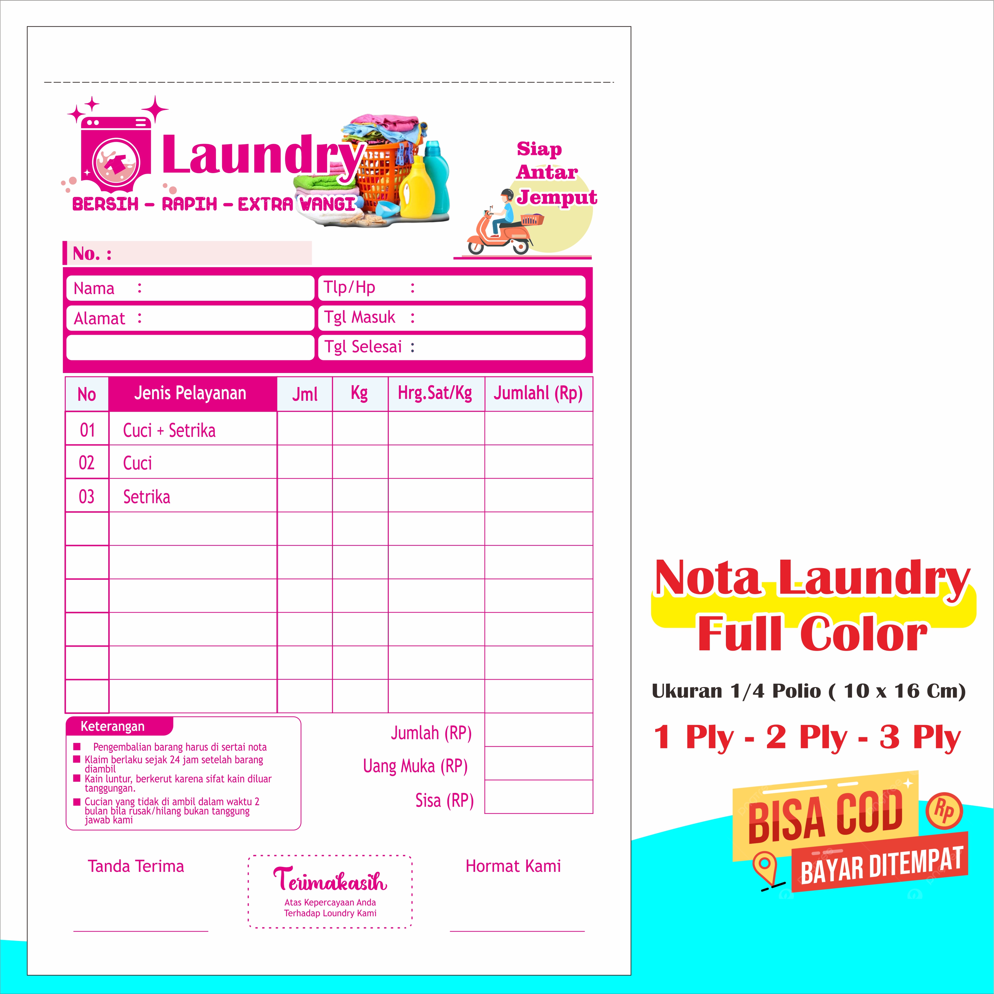 Buku Nota Laundry Full color nota laundry nota laundry 2 rangkap nota ...