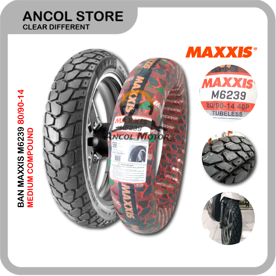 Ban Maxxis M6239 80/90-14 Ban Luar Motor Matic Tubeless Dual Purpose F ...