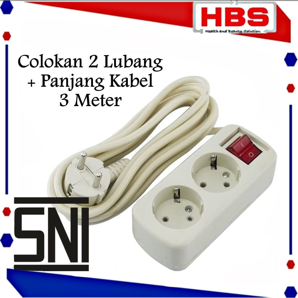 HBS Stop Kontak 2 Lubang SNI Original Colokan Cok Listrik Panjang Kabel 3 Meter | Lazada Indonesia