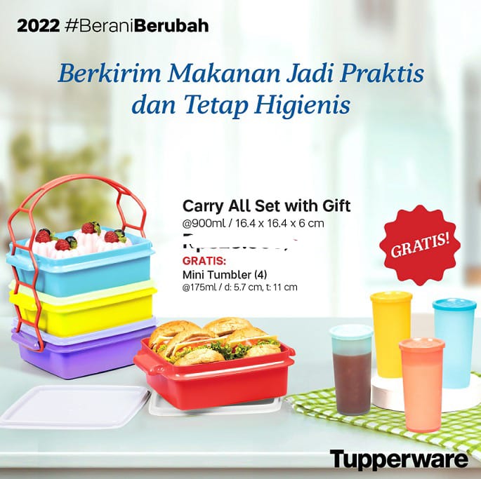 tupperware Carry all set 4 pcs with gift mini Tumbler 4 pcs, rantang ...