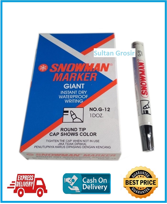 SPIDOL SNOWMAN PERMANENT MARKER HITAM G 12/ SPIDOL SNOWMAN TINTA ...
