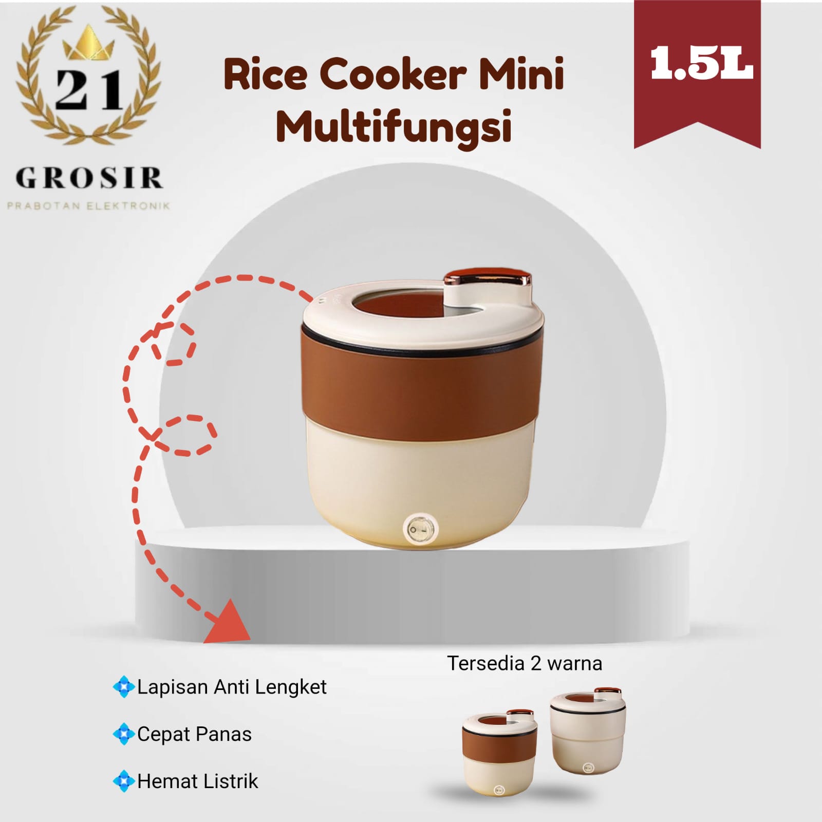 Rice Cooker MINI Coklat Ukuran 1,5Liter Multifungsi Cooker Electric ...