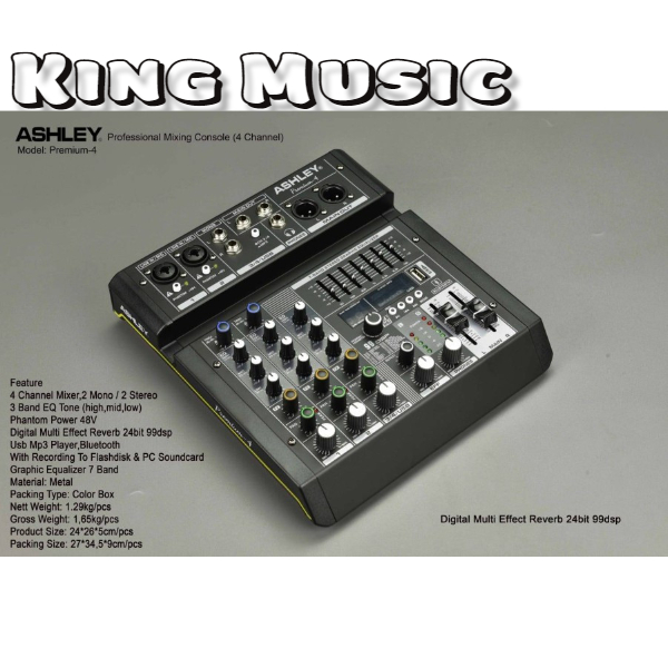 Mixer Ashley Premium 4 Original 4 Channel Bluetooth - USB With Soundca ...