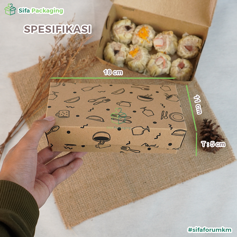 [25 PCS] Lunch Box Paper Kraft Coklat Motif Black Food Laminasi Ukuran ...