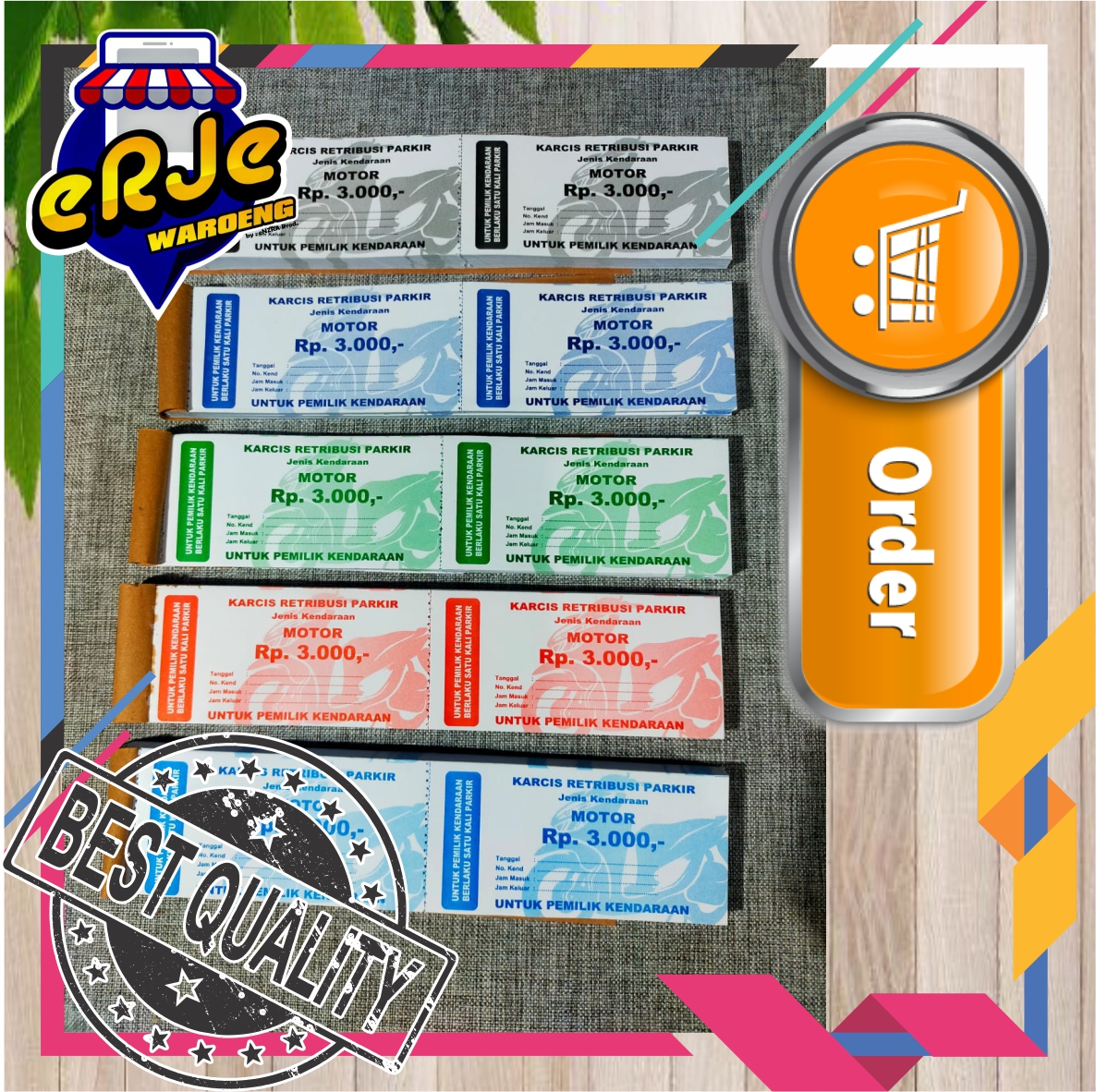 Karcis Parkir Motor R2 100 lembar 2 sisi universal warna HVS (Nb ...