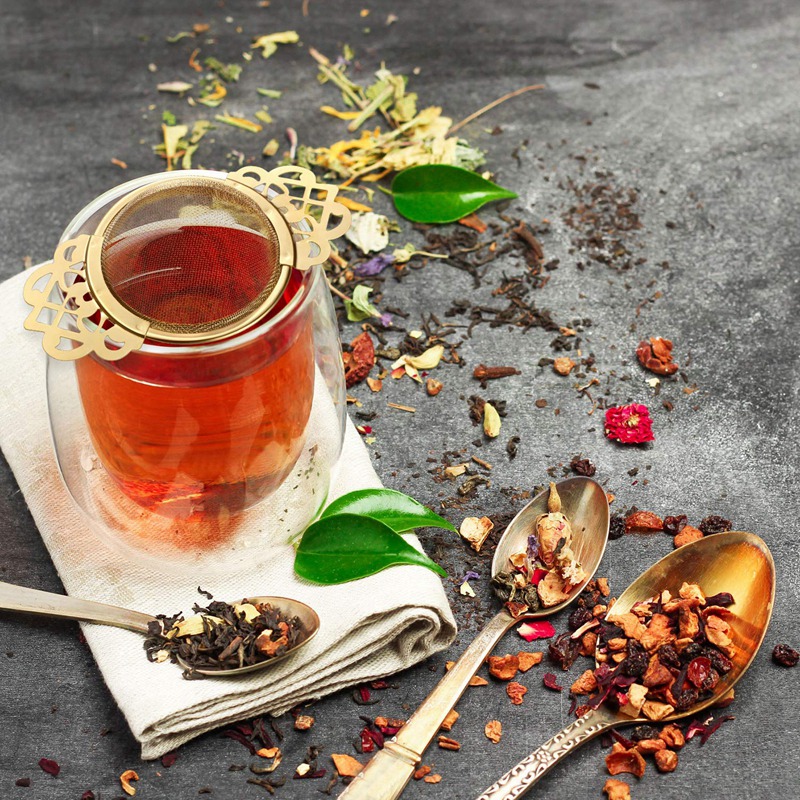 Tea Strainer with Dripping Bowl, Mesh Teapot, Stainless Steel Pine Leaf ...