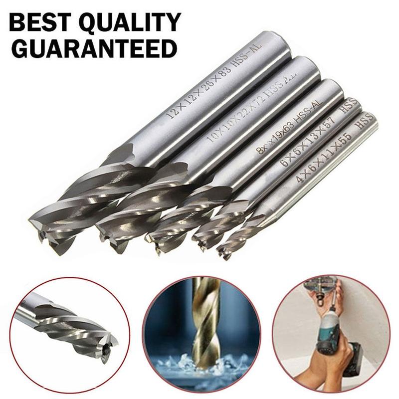 5Pcs/Set Straight Shank End Mill Cutter 4 Flute Hss Drill Bit 4/6/8/10/12Mm For Cnc Milling Tool ...