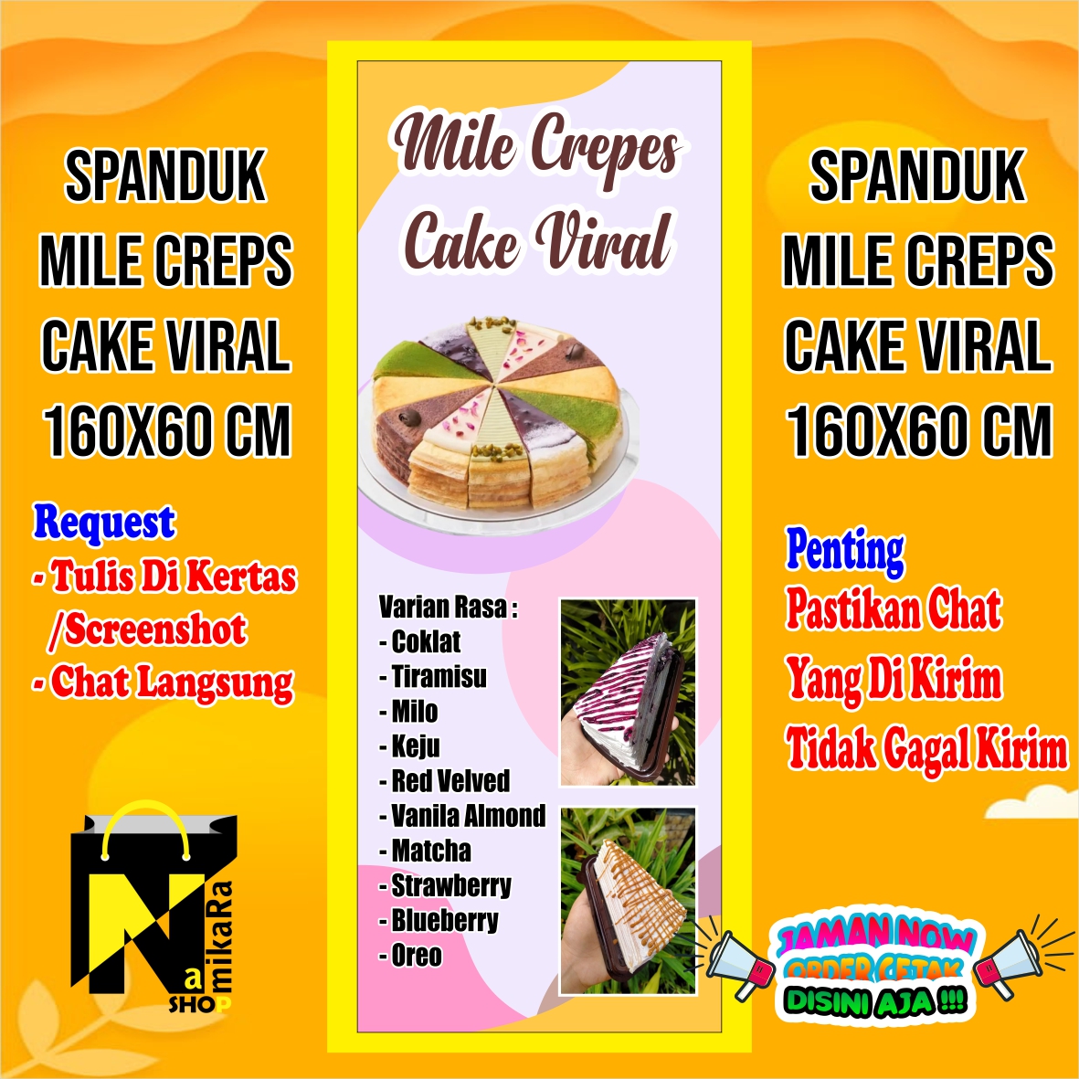 Spanduk banner Mile Creps cake viral terbaru bisa custom ukuran 160x60 ...