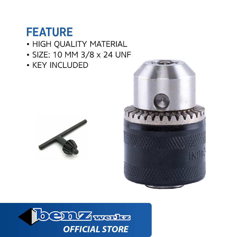 Kepala Mesin Bor 10mm 3/8 x 24 UNF / Chuck + Key by BENZ WERKZ | Lazada ...