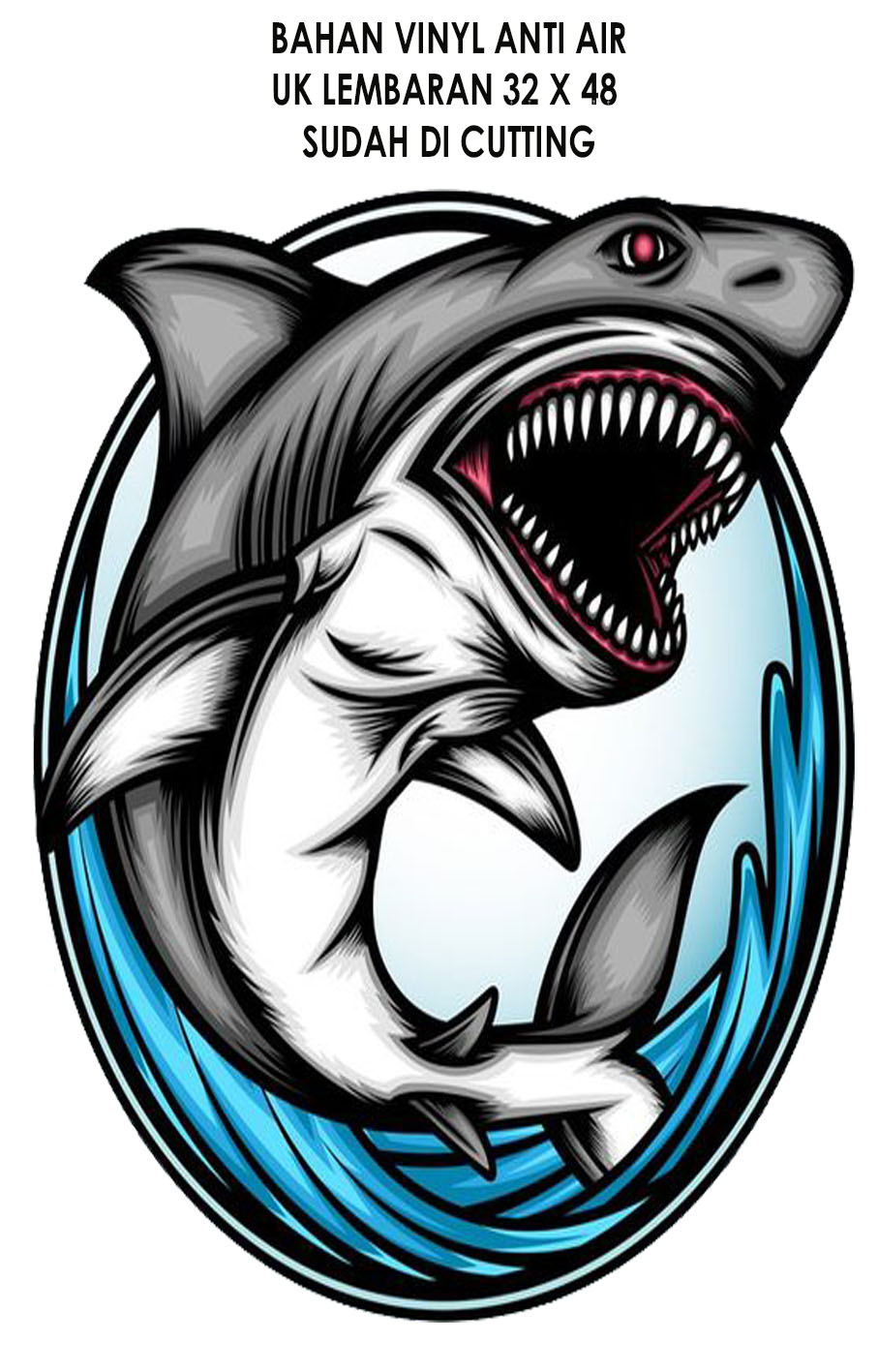 Sticker vinyl sudah di cutting gambar hiu lingkaran uk 32 x 48 cm ...