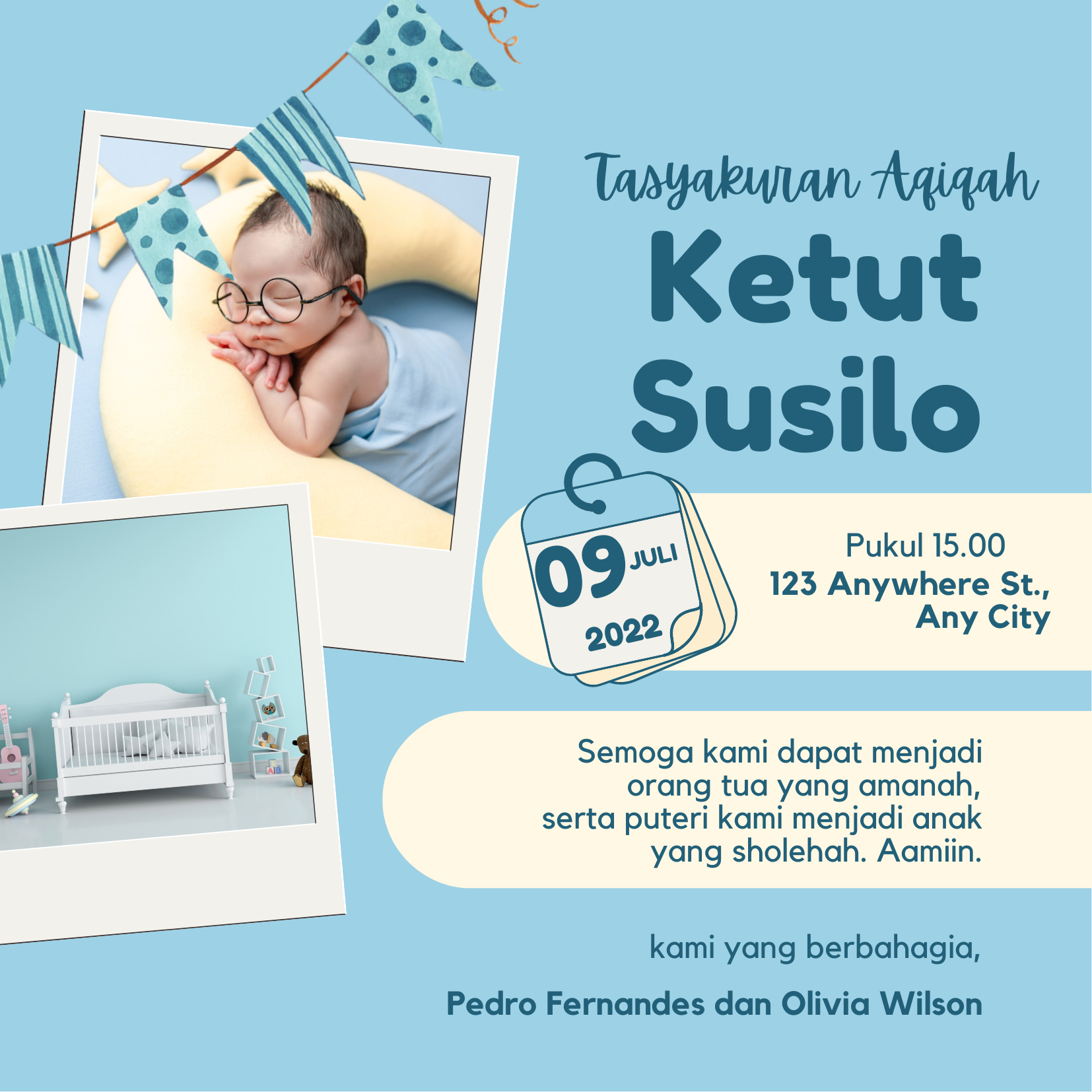 Kartu & Sticker Tasyakuran - Aqiqah - Kartu Aqiqah - Kartu Baby Shower - Custom Isi 100 pcs ...